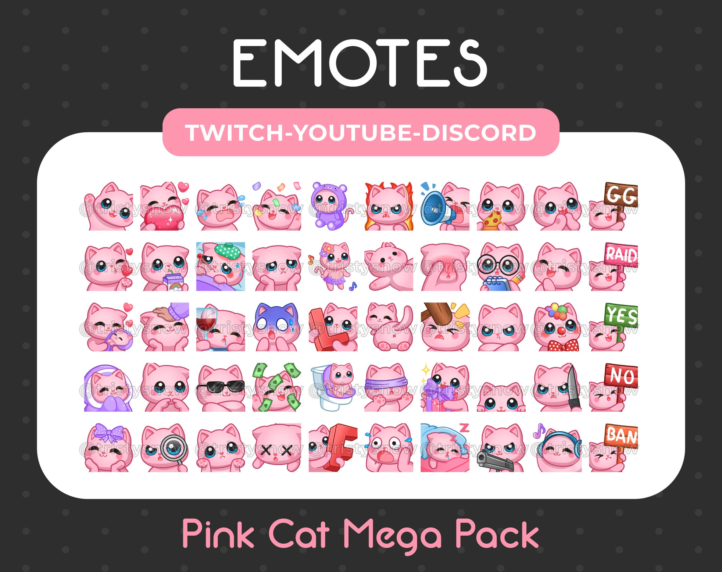50 Cute Pink Cat Emotes Mega Pack for Twitch, Youtube, Discord, Stream ...