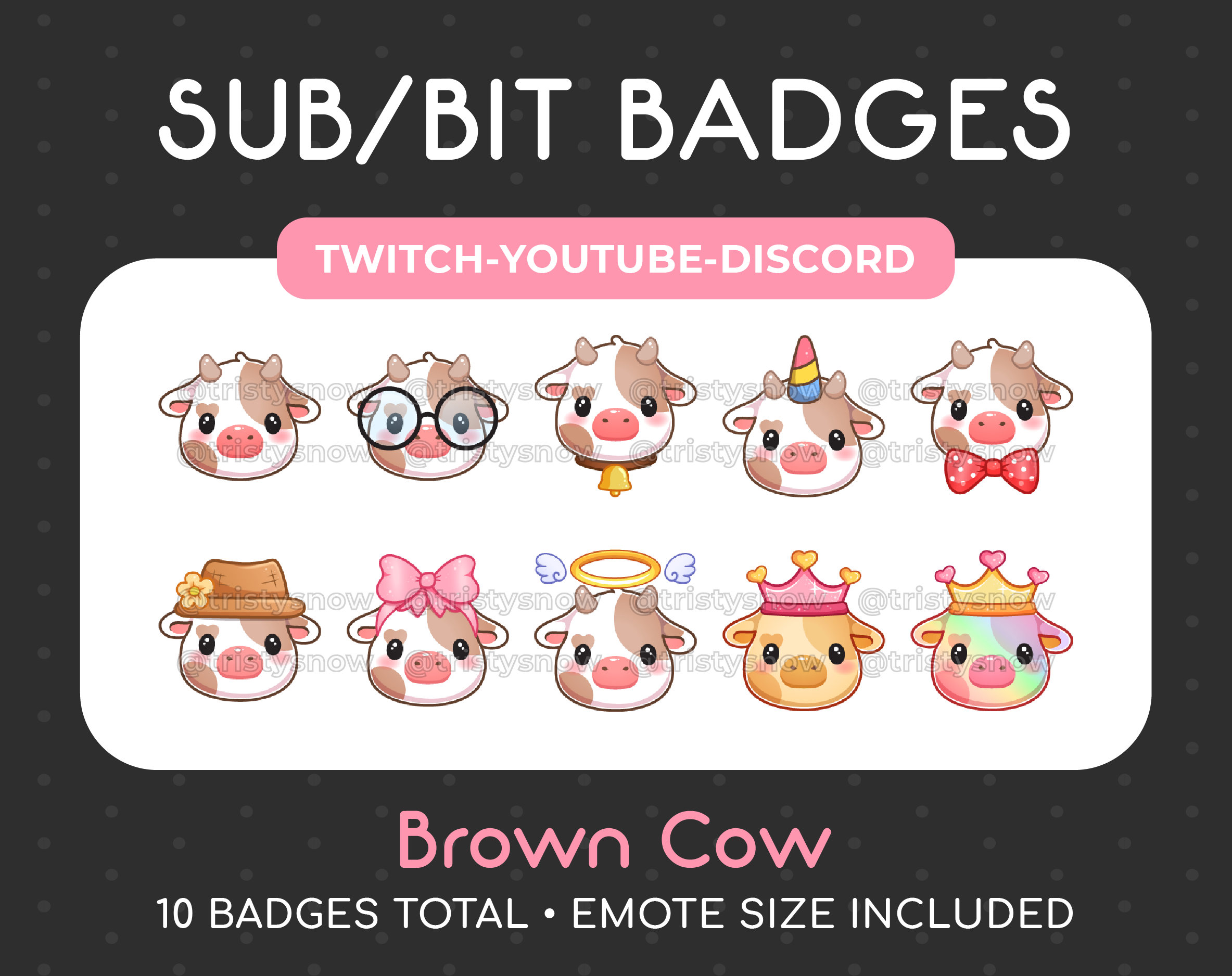 10 Cute Brown Cow Sub/bit Badges/emotes for Twitch, Youtube, Discord ...