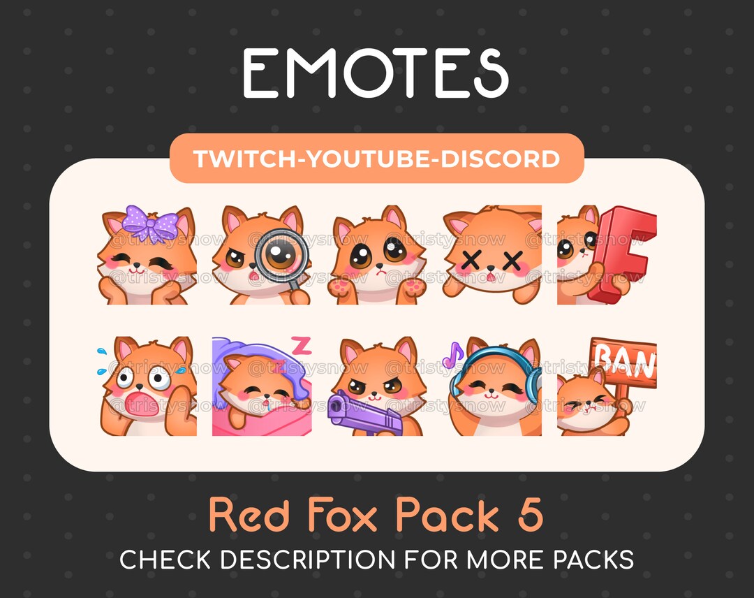 10 Cute Red Fox Emotes pack 5 for Twitch Youtube Discord - Etsy