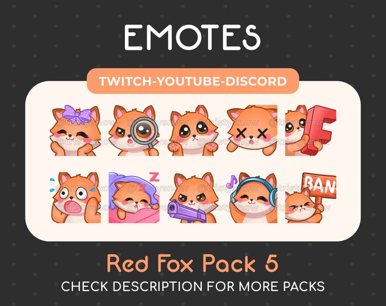 10 Cute Red Fox Emotes Pack 5 For Twitch Youtube Discord Etsy