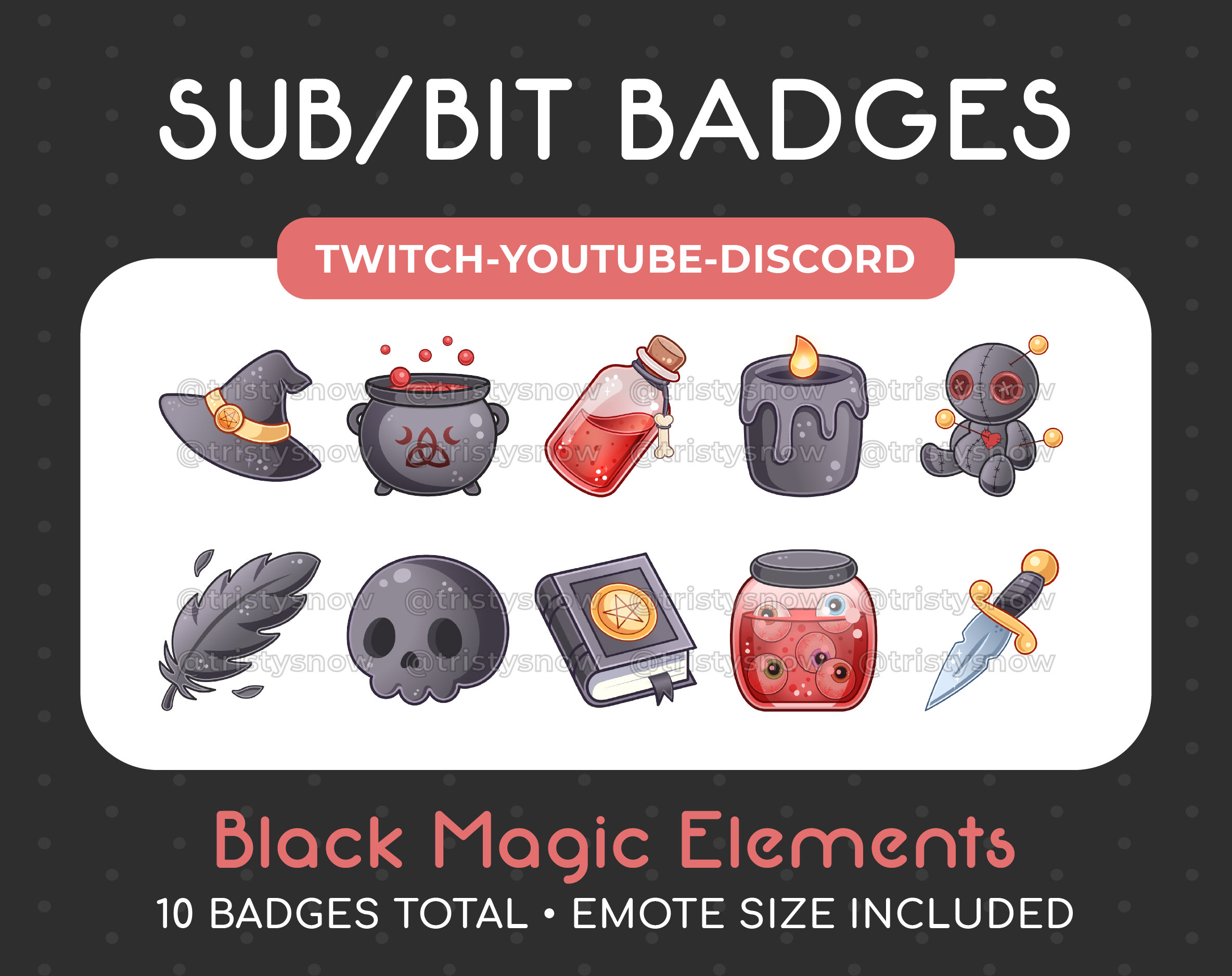 10 Cute Black Magic Elements, Witch Sub/bit Badges/emotes for Twitch ...