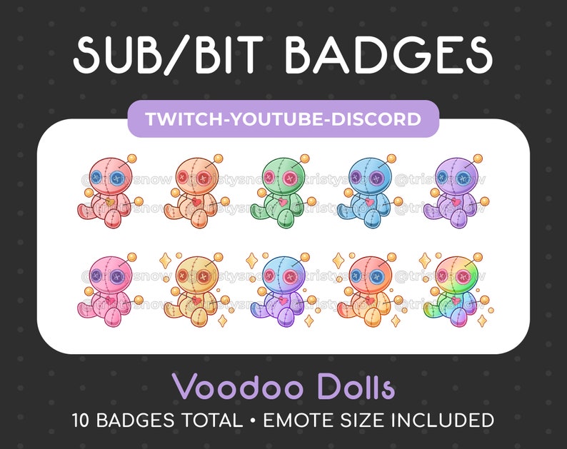 10 Cute Voodoo Doll Sub/bit Badges/emotes for Twitch, Youtube, Discord ...