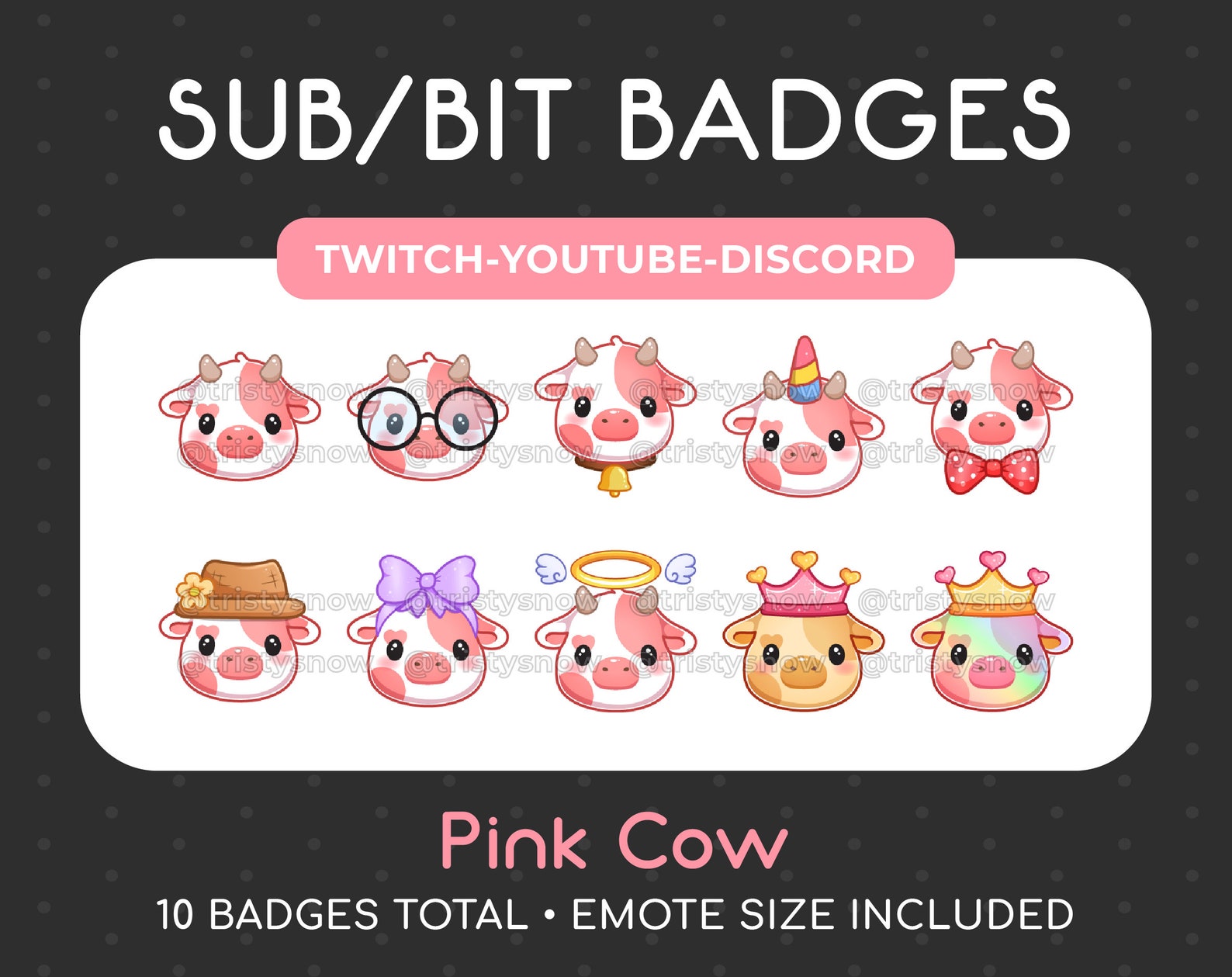 10 Cute Pink Cow Sub/bit Badges/emotes for Twitch, Youtube, Discord ...