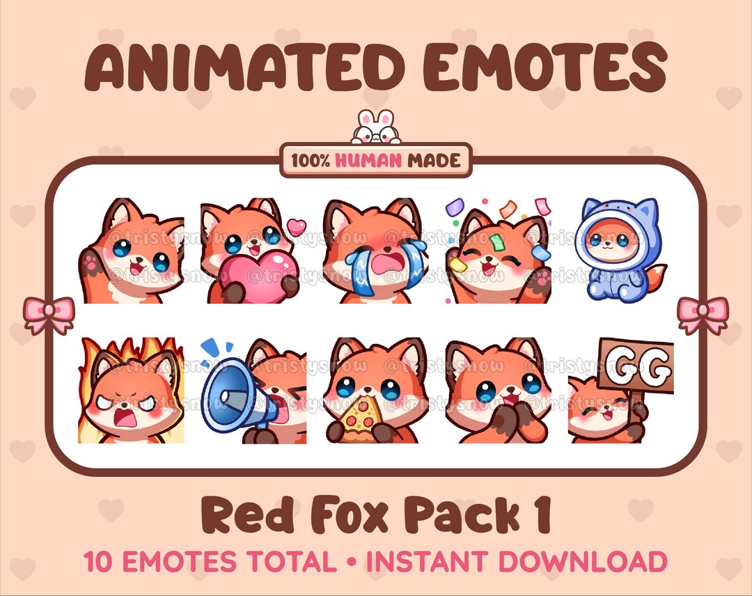 10 Animated + Static Cute Red Fox Emotes (pack 1) for Twitch, Discord ...