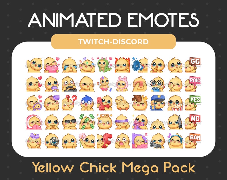 50 Animated + Static Cute Yellow Chick Emotes Mega Pack for Twitch ...