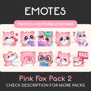 10 Cute Pink Fox Emotes pack 2 for Twitch, Youtube, Discord, Stream ...