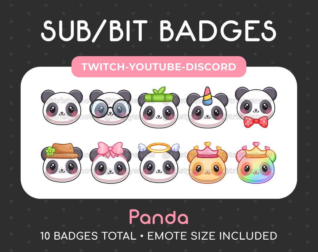 10 Cute Panda Sub/bit Badges/emotes for Twitch, Youtube, Discord ...