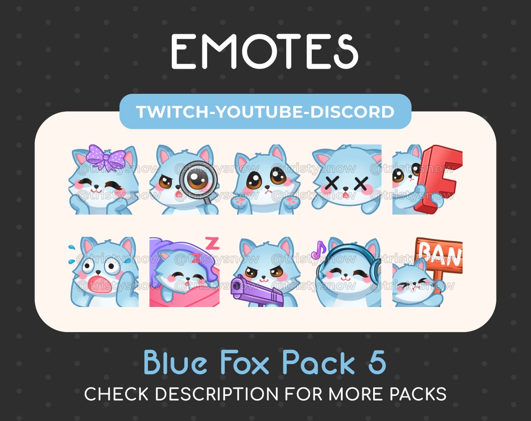 10 Cute Blue Fox Emotes pack 5 for Twitch, Youtube, Discord, Stream ...