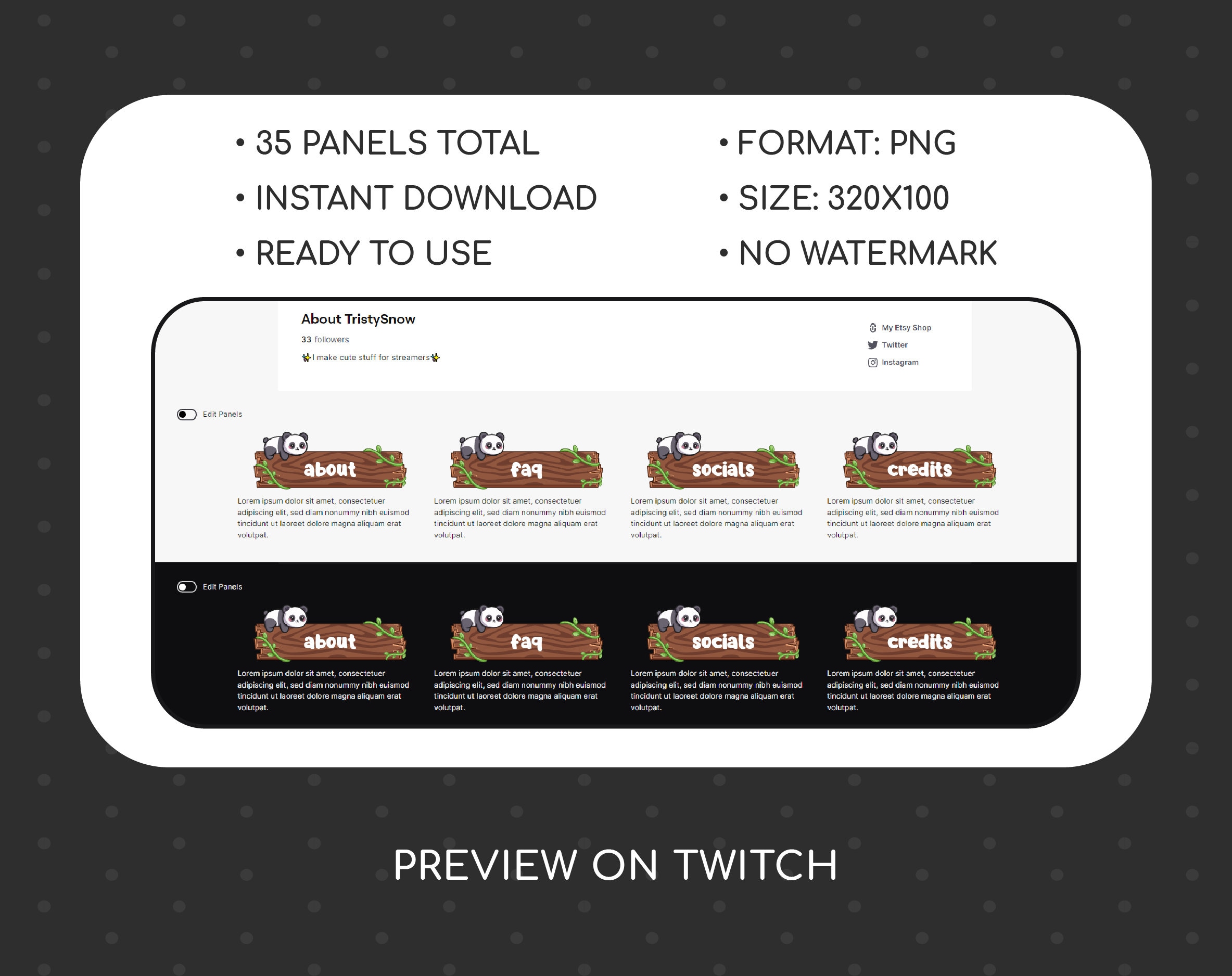 35 Cute Panda Bear, Animal Twitch Panels / Instant Download - Etsy