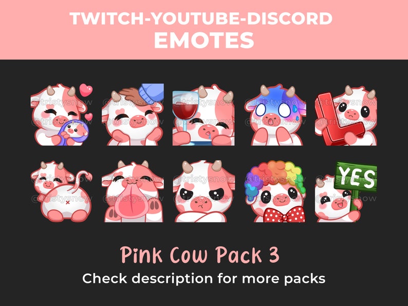 10 Cute Pink Cow Emotes pack 3 for Twitch Youtube Discord - Etsy
