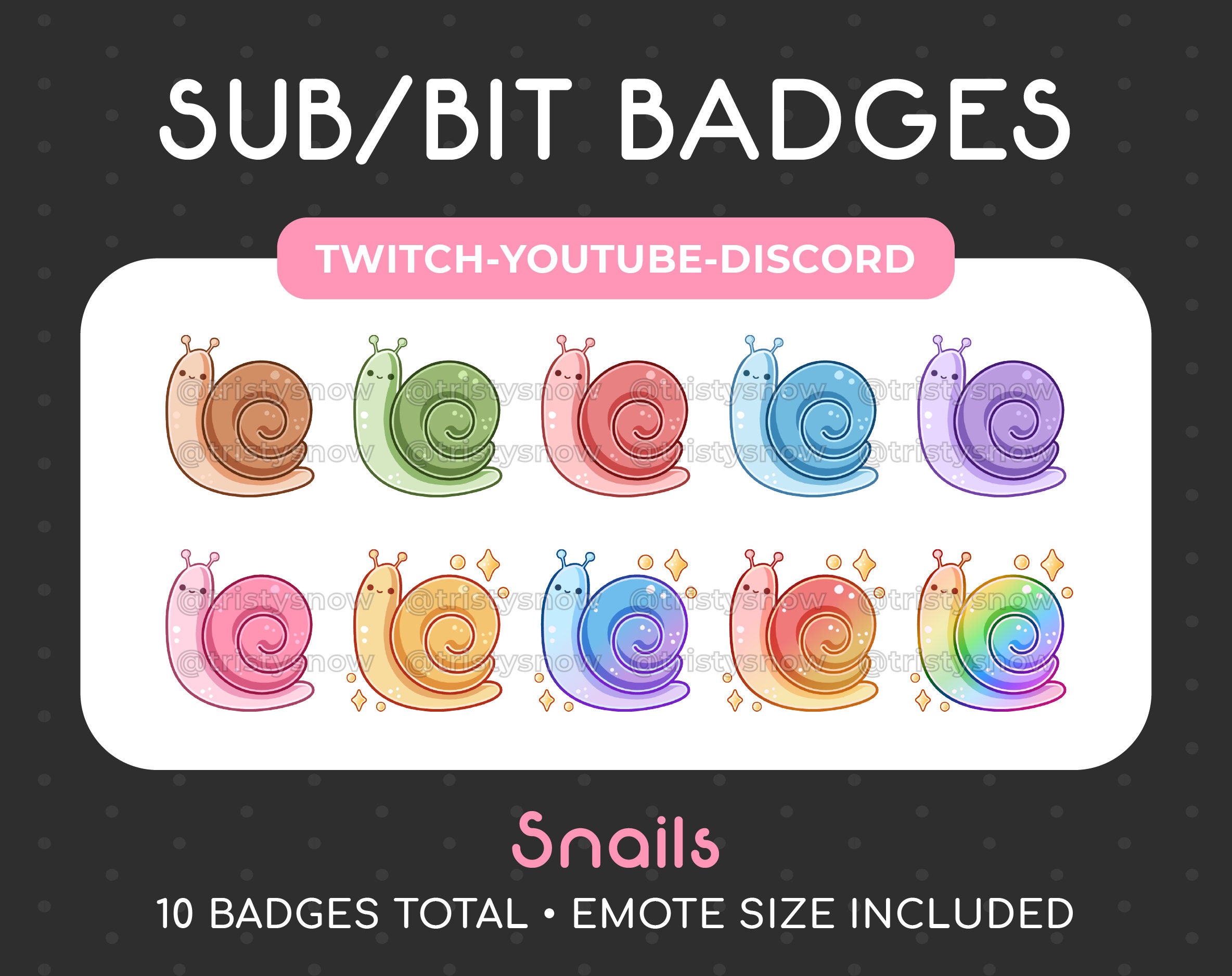 10 Cute Snail Sub/bit Badges/emotes for Twitch, Youtube, Discord ...