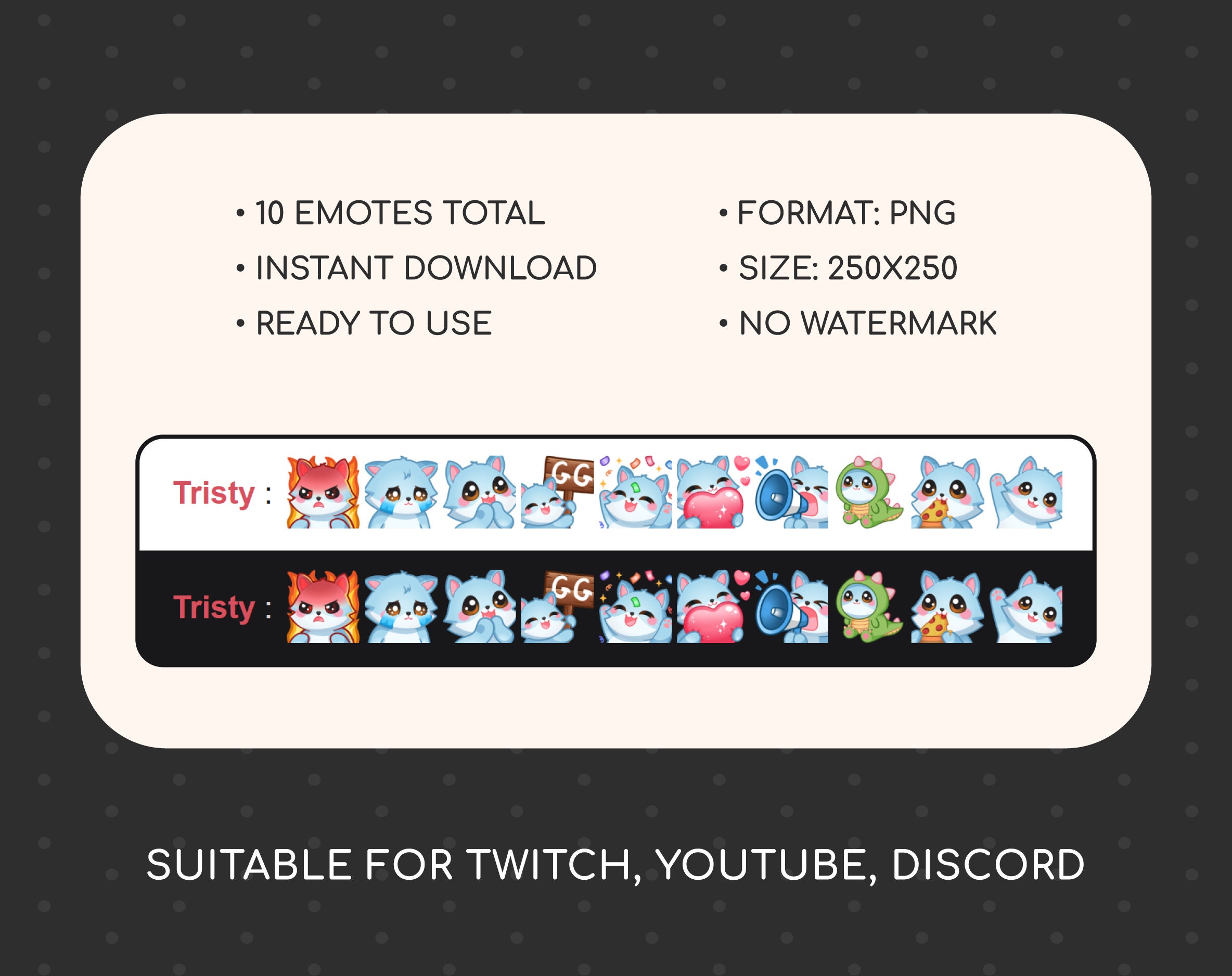 10 Cute Blue Fox Emotes pack 1 for Twitch, Youtube, Discord, Stream ...
