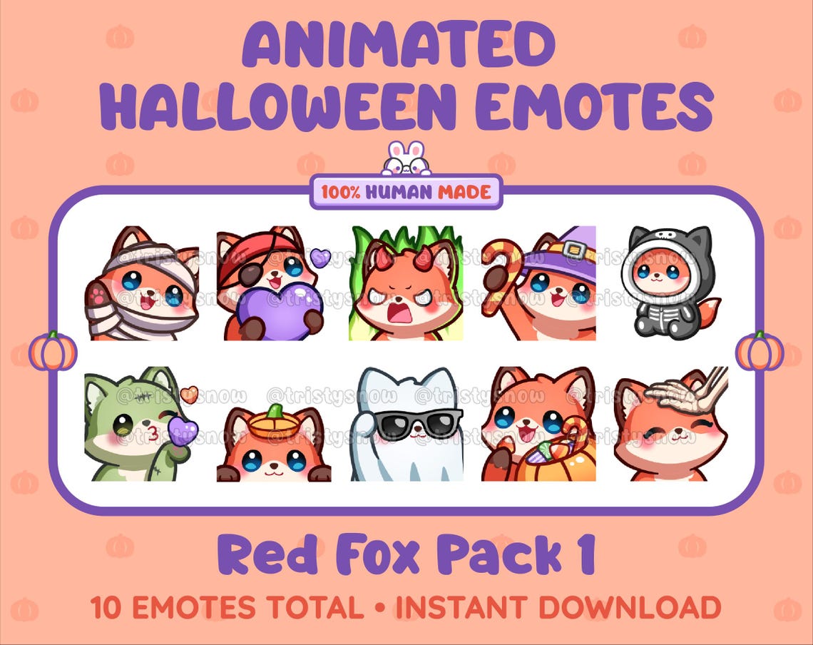 10 Halloween Animated + Static Cute Red Fox Emotes (pack 1) for Twitch ...