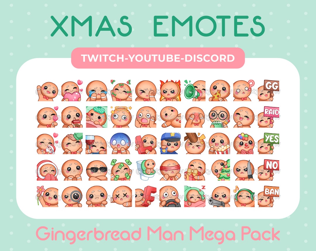 50 Christmas Gingerbread Man Chibi Emotes Mega Pack for Twitch, Youtube ...