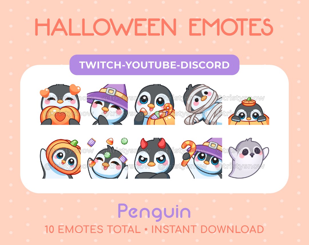 10 Cute Halloween Black Penguin Emotes for Twitch, Youtube, Discord ...