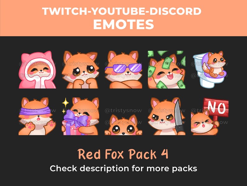 10 Cute Red Fox Emotes pack 4 for Twitch Youtube Discord - Etsy
