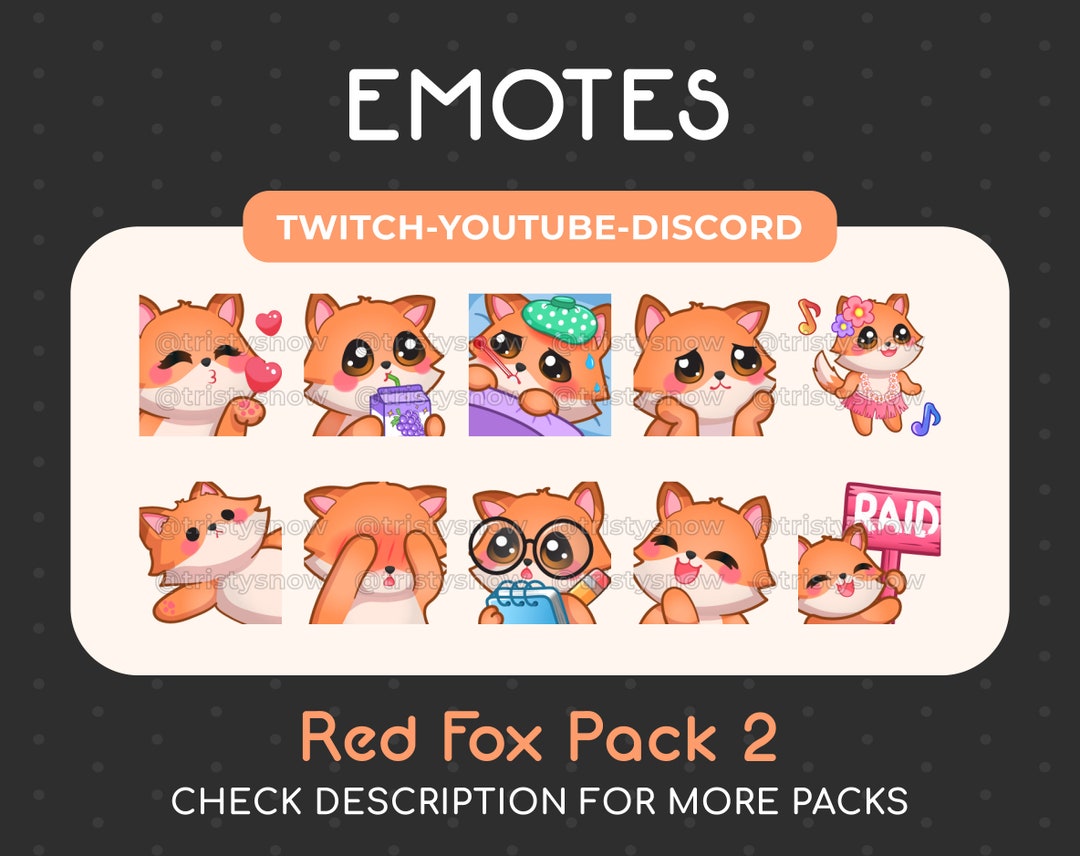 10 Cute Red Fox Emotes pack 2 for Twitch, Youtube, Discord, Stream ...