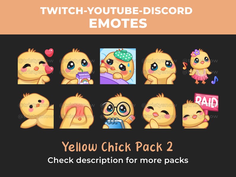 10 Cute Yellow Chick Emotes pack 2 for Twitch Youtube - Etsy