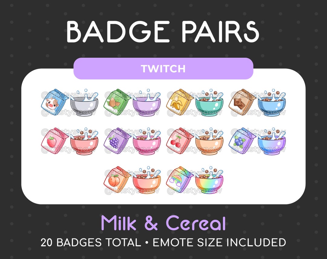 20 Cute Milk & Cereal Badges / 10 Sub + 10 Bit Badges for Twitch Stream ...