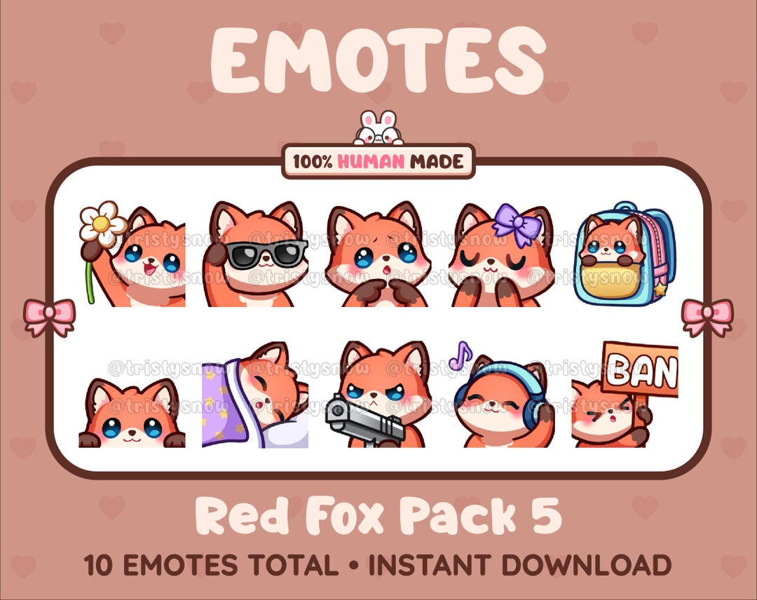 10 Cute Red Fox Emotes (pack 5) for Twitch, Discord, Youtube, Tiktok ...