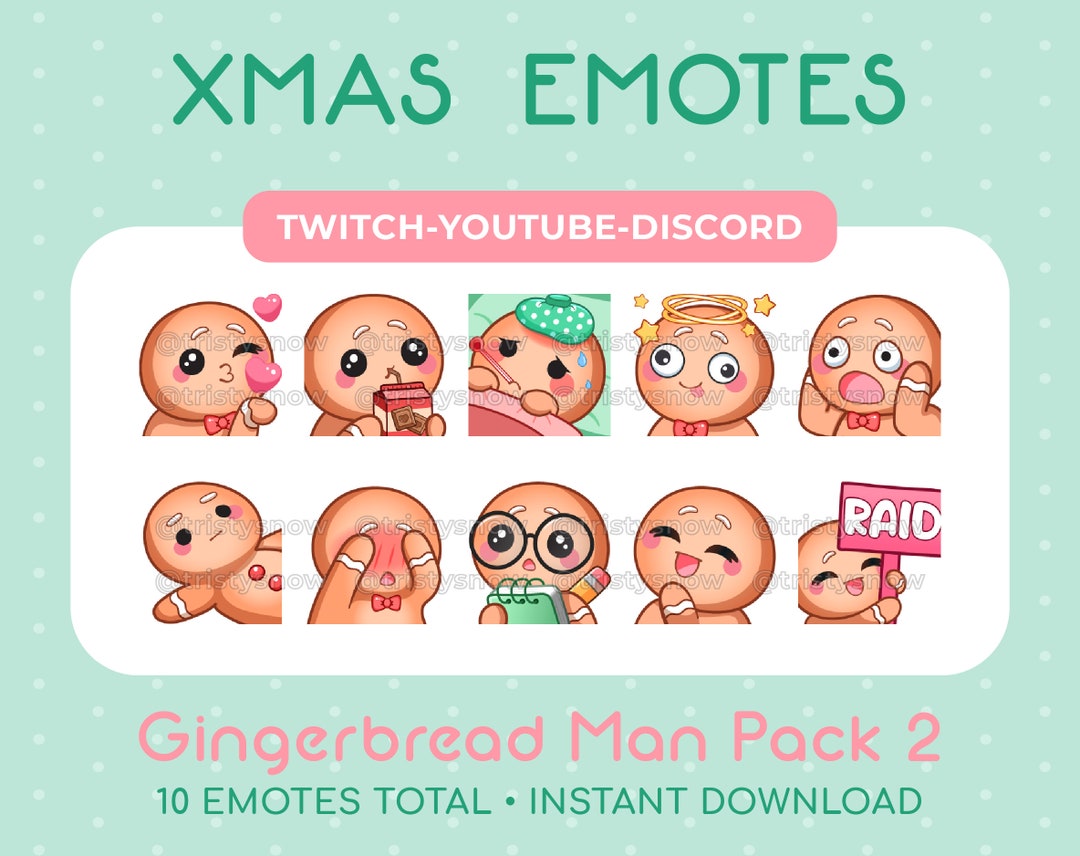 10 Christmas Gingerbread Man Chibi Emotes (pack 2) for Twitch, Youtube ...