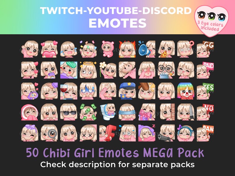 50 Cute Chibi Girl Emotes Mega Pack / Light Skin Blonde Hair - Etsy