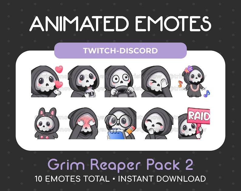 10 Animated + Static Cute Grim Reaper Emotes (pack 2) for Twitch ...