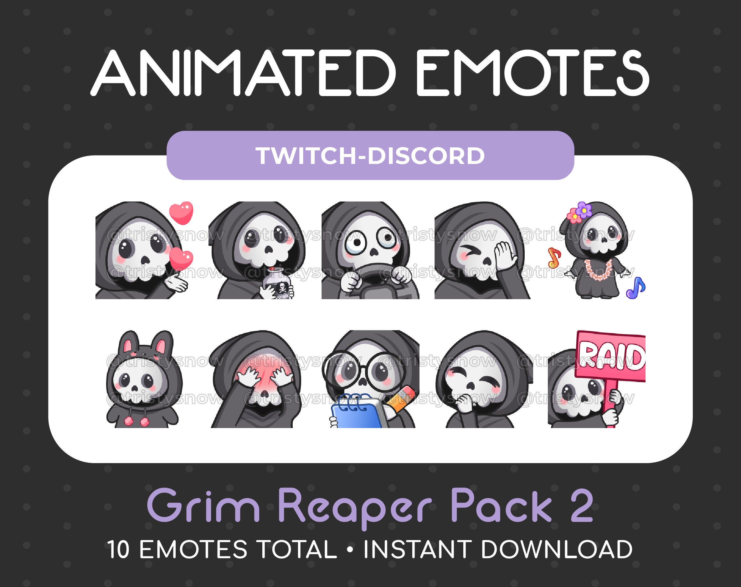 10 Animated Static Cute Grim Reaper Emotes pack 2 for Twitch, Youtube ...