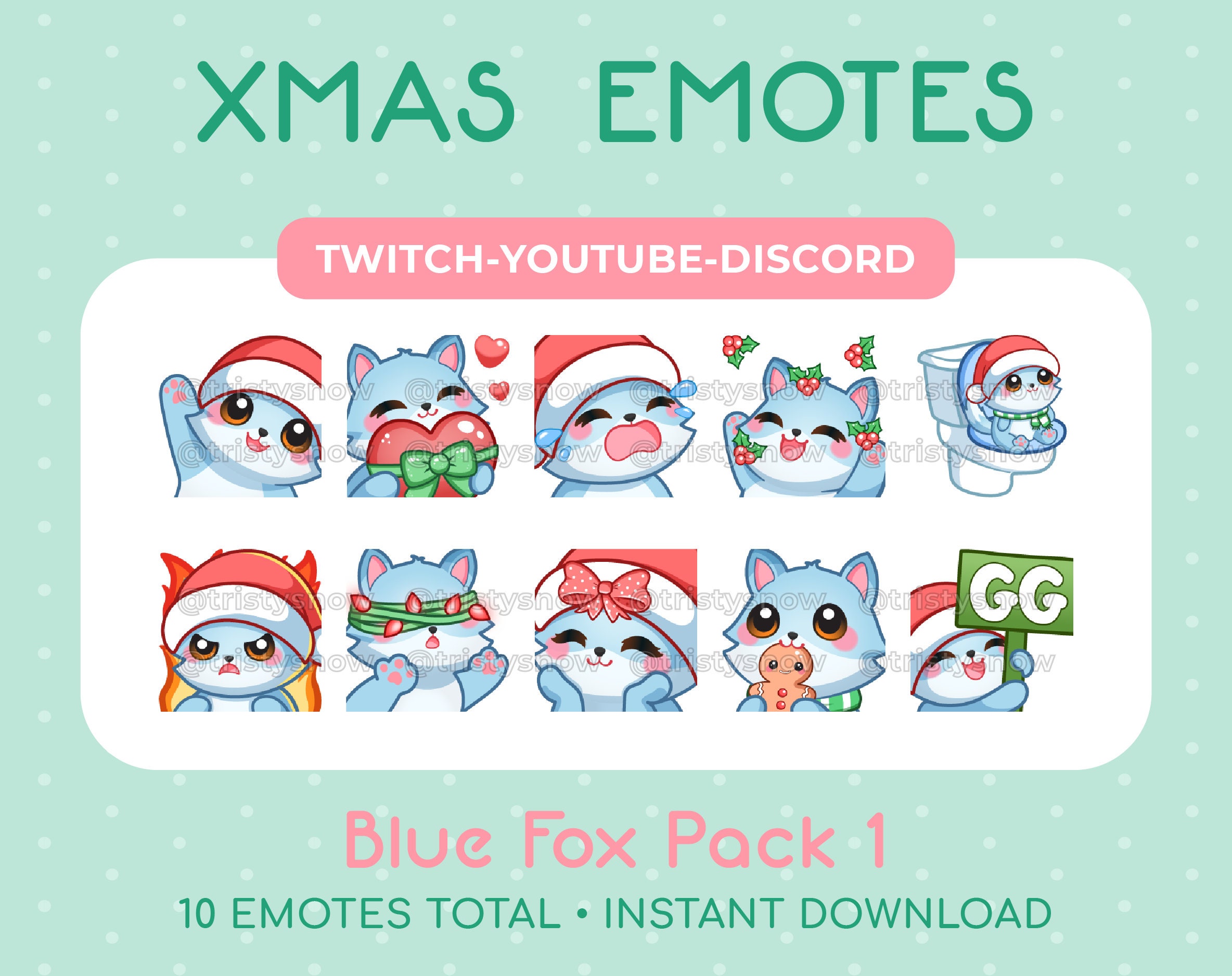 10 Christmas Blue Fox Emotes pack 1 for Twitch Youtube - Etsy