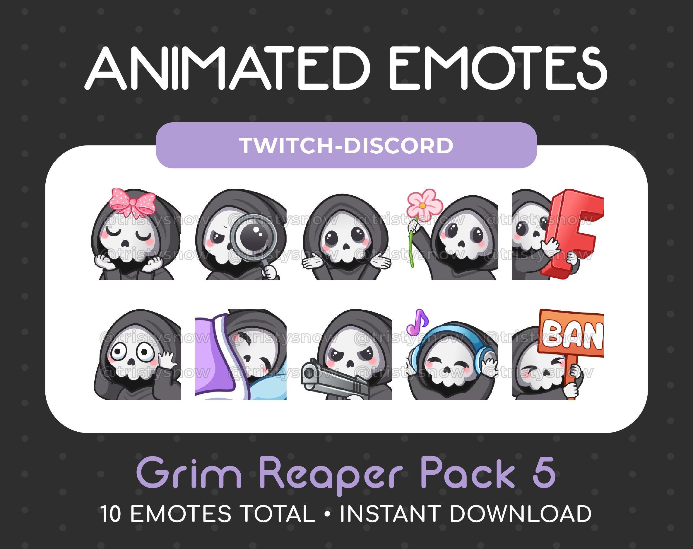 10 Animated + Static Cute Grim Reaper Emotes (pack 5) for Twitch ...