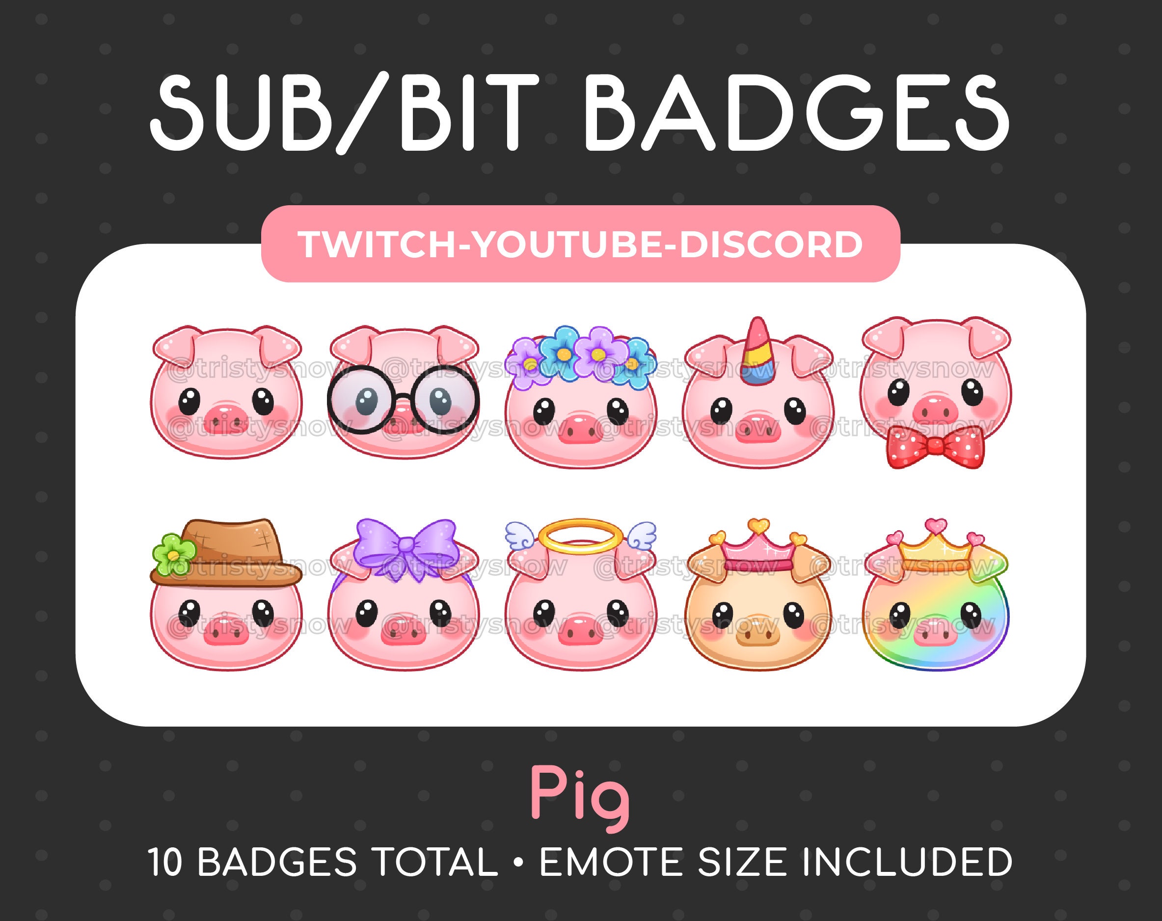 10 Cute Pig Sub/bit Badges/emotes for Twitch, Youtube, Discord, Stream ...