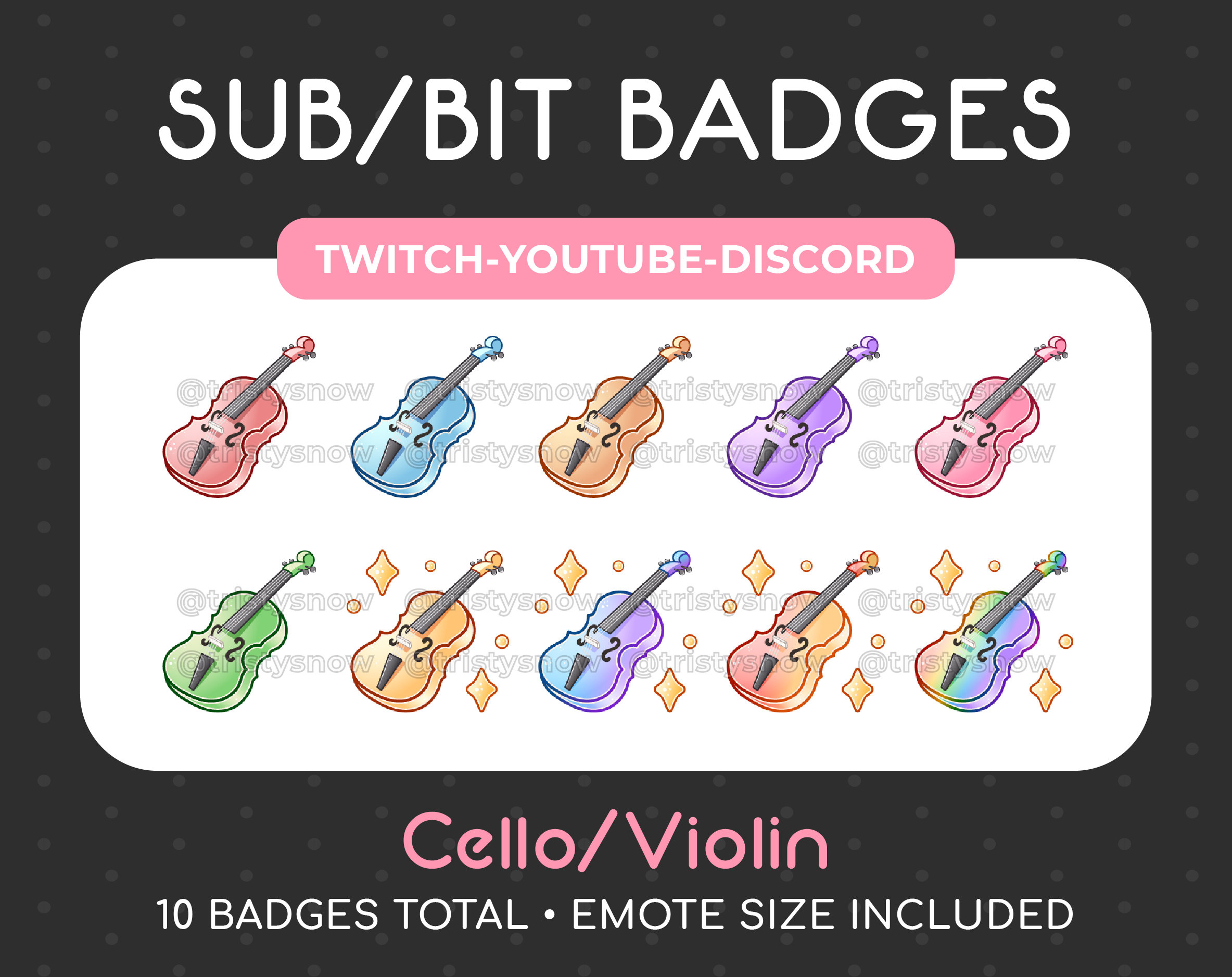 10 Cello/violin Sub/bit Badges/emotes for Twitch, Youtube, Discord ...