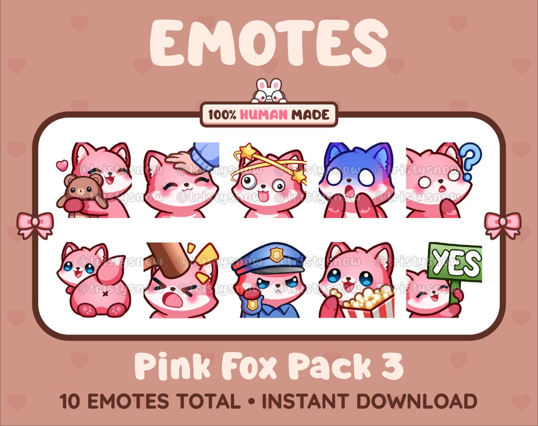 10 Cute Pink Fox Emotes (pack 3) for Twitch, Discord, Youtube, Tiktok ...