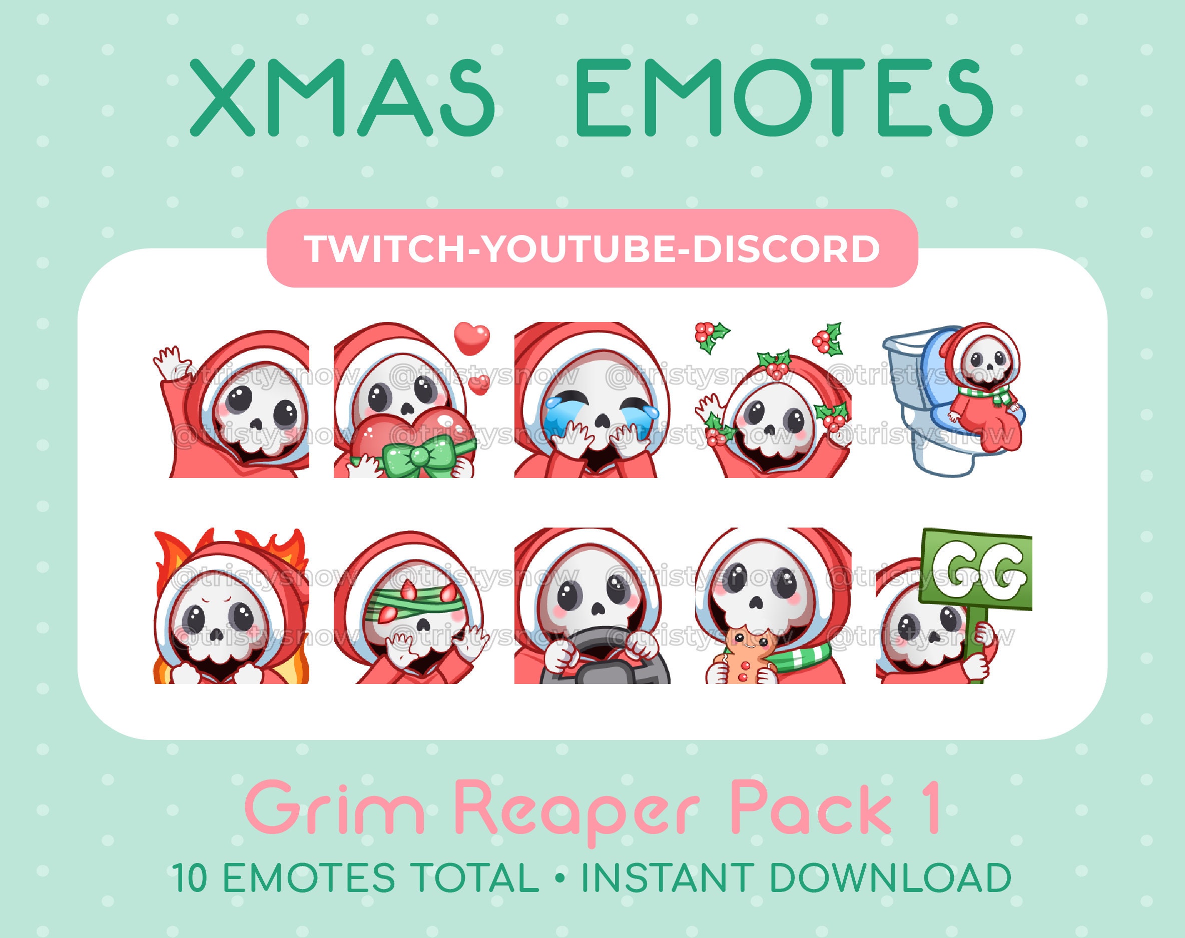 10 Christmas Grim Reaper Emotes pack 1 for Twitch, Youtube, Discord ...
