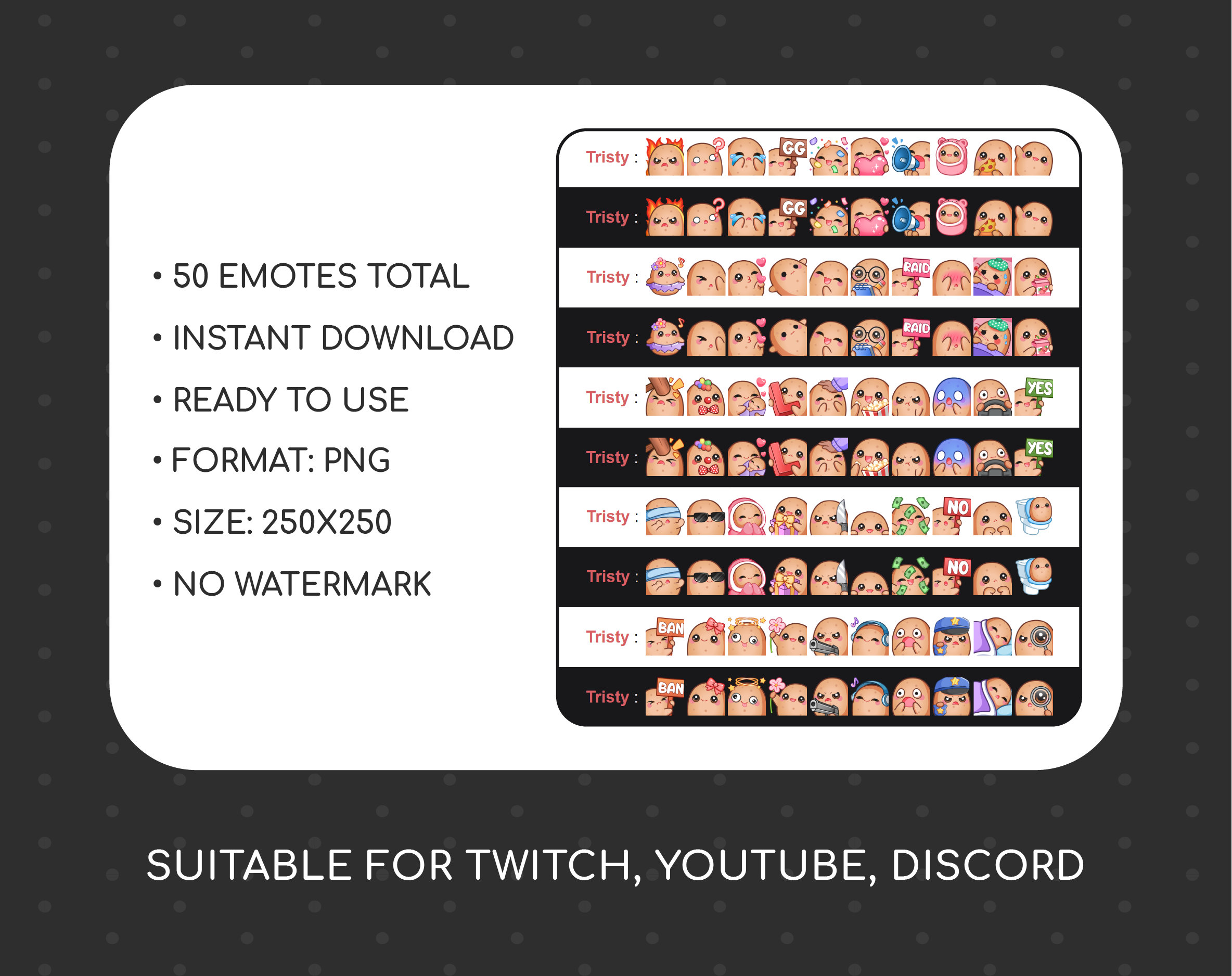 50 Cute Potato Emotes Mega Pack for Twitch, Youtube, Discord, Stream ...
