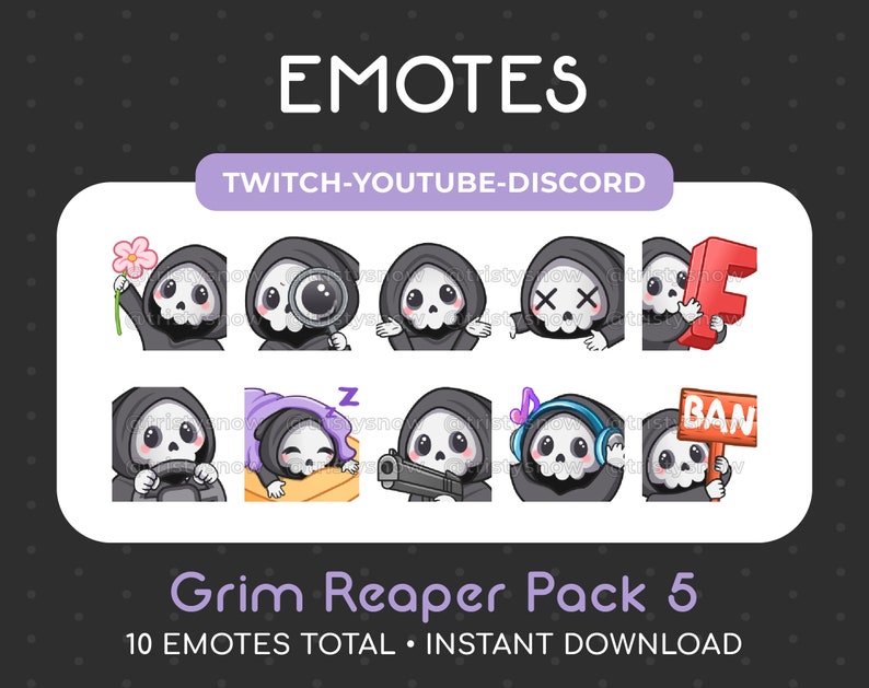 10 Cute Halloween Grim Reaper Emotes (pack 5) for Twitch, Youtube ...