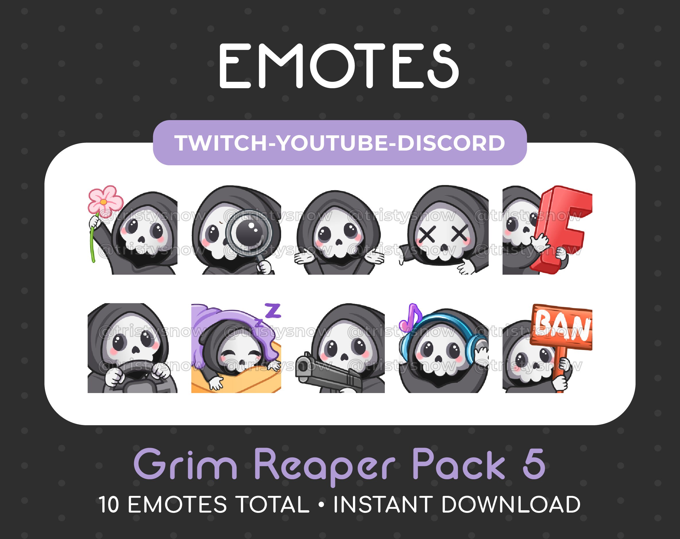 10 Cute Halloween Grim Reaper Emotes (pack 5) for Twitch, Youtube ...