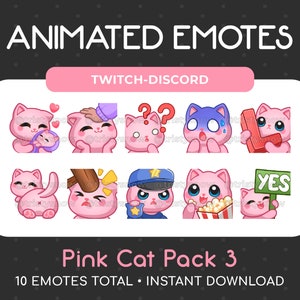 10 Animated + Static Cute Pink Cat Emotes (pack 3) for Twitch, Youtube ...