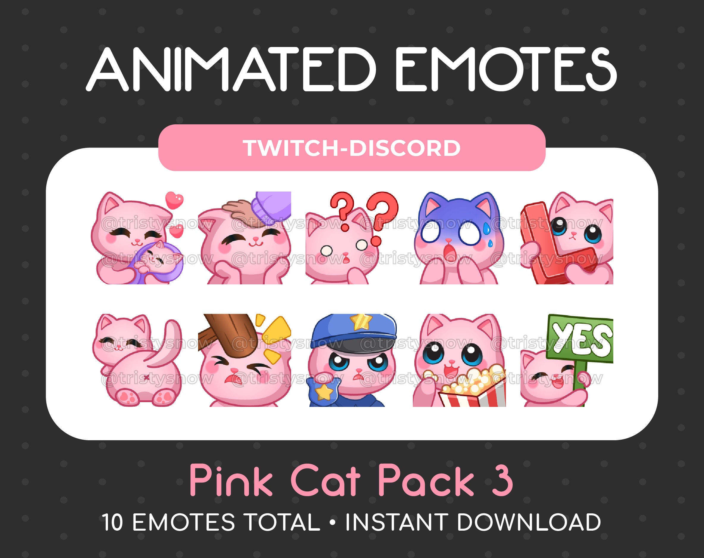 10 Animated Static Cute Pink Cat Emotes pack 3 for Twitch, Youtube ...