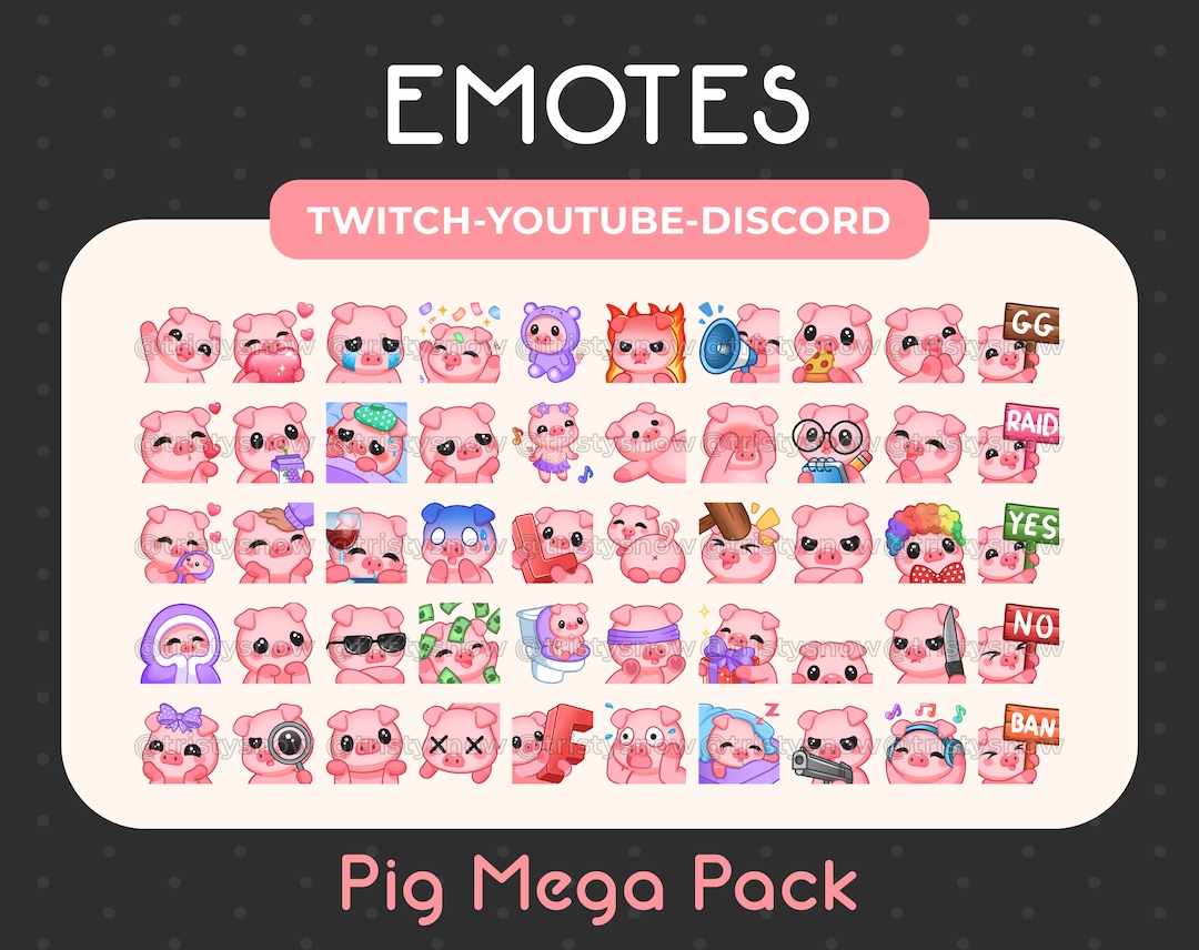 50 Cute Pig Emotes Mega Pack for Twitch, Youtube, Discord, Stream ...