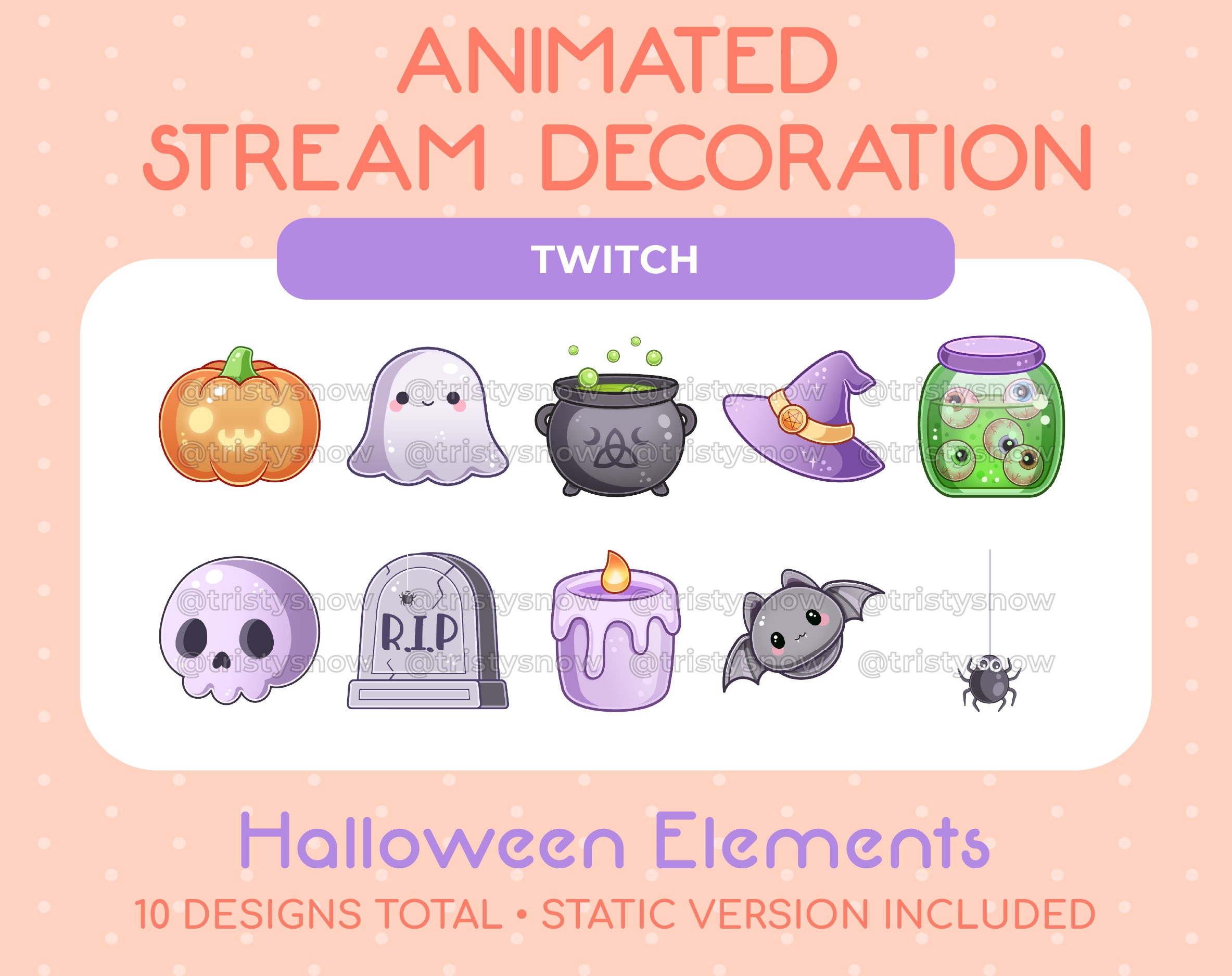 10 Animated Static Halloween Elements, Overlay Decoration for Twitch ...
