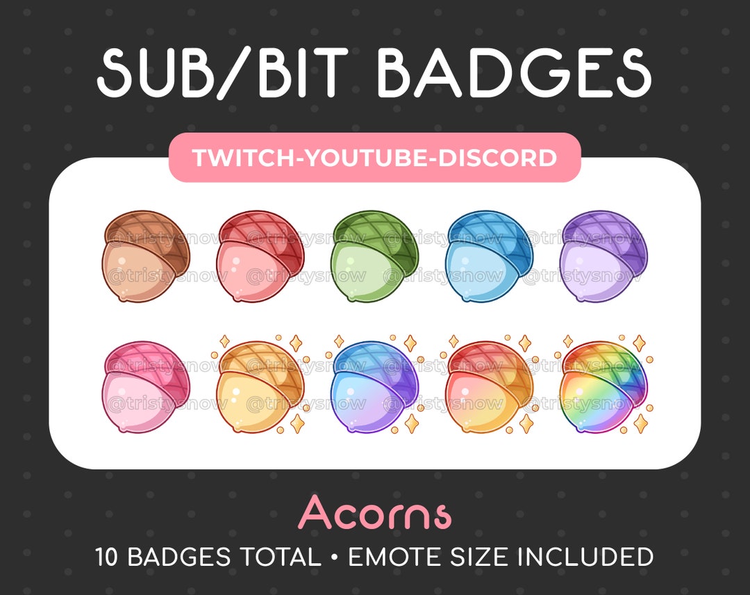 10 Cute Acorn Sub/bit Badges/emotes for Twitch, Youtube, Discord ...