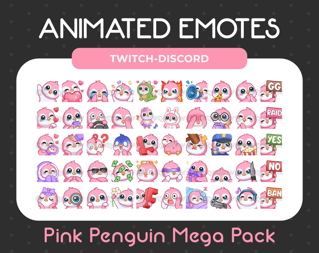 50 Animated + Static Cute Pink Penguin Emotes Mega Pack for Twitch ...