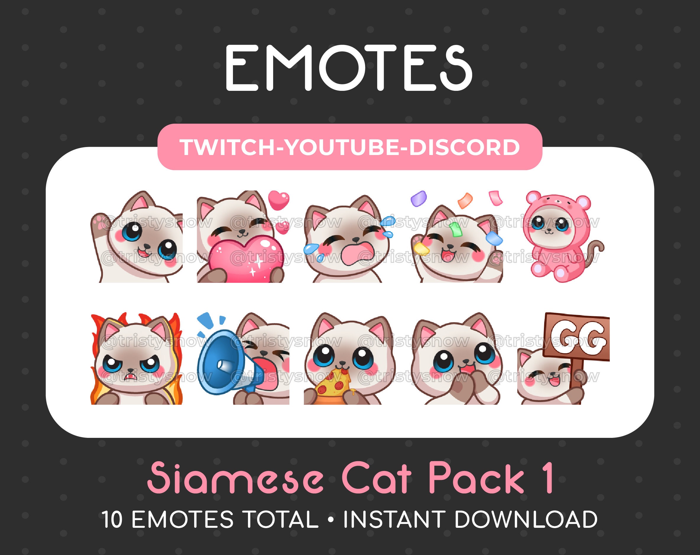 10 Cute Siamese Cat Emotes pack 1 for Twitch Youtube - Etsy