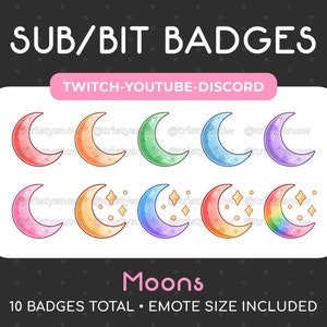 10 Cute Moon Sub/bit Badges/emotes for Twitch, Youtube, Discord, Stream ...