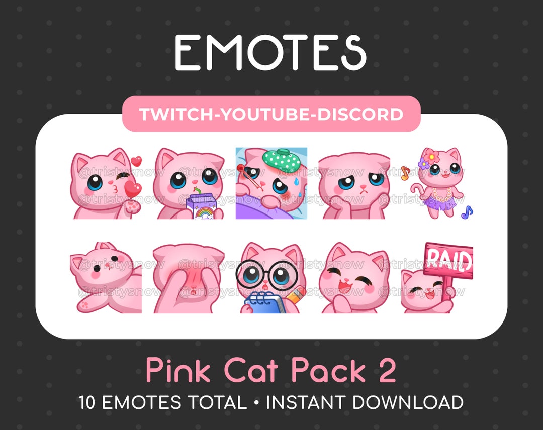 10 Cute Pink Cat Emotes (pack 2) for Twitch, Youtube, Discord, Stream ...