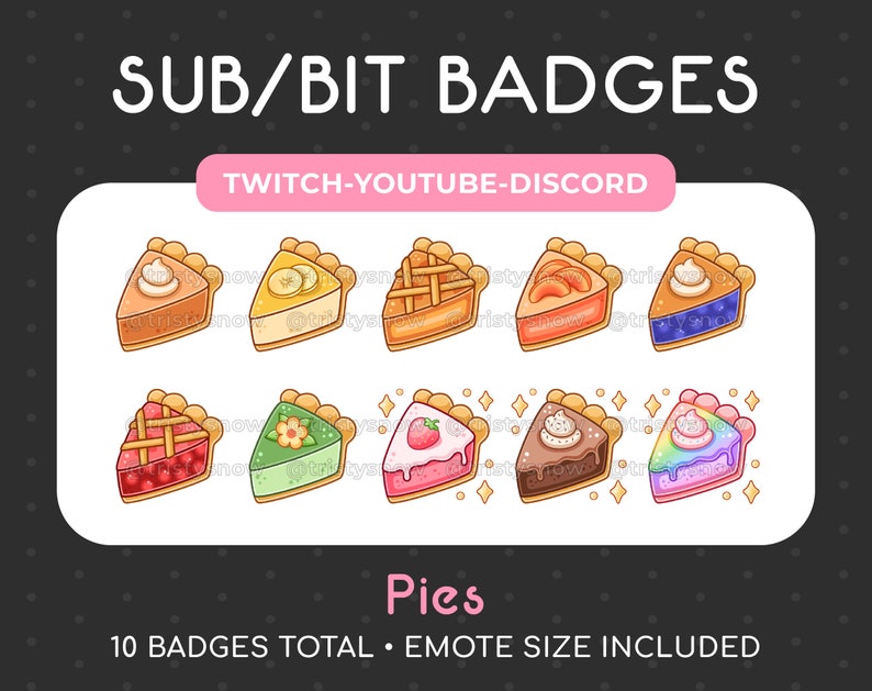 10 Cute Pie Sub/bit Badges/emotes for Twitch, Youtube, Discord, Stream ...