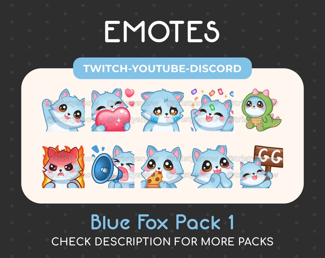 10 Cute Blue Fox Emotes pack 1 for Twitch, Youtube, Discord, Stream ...
