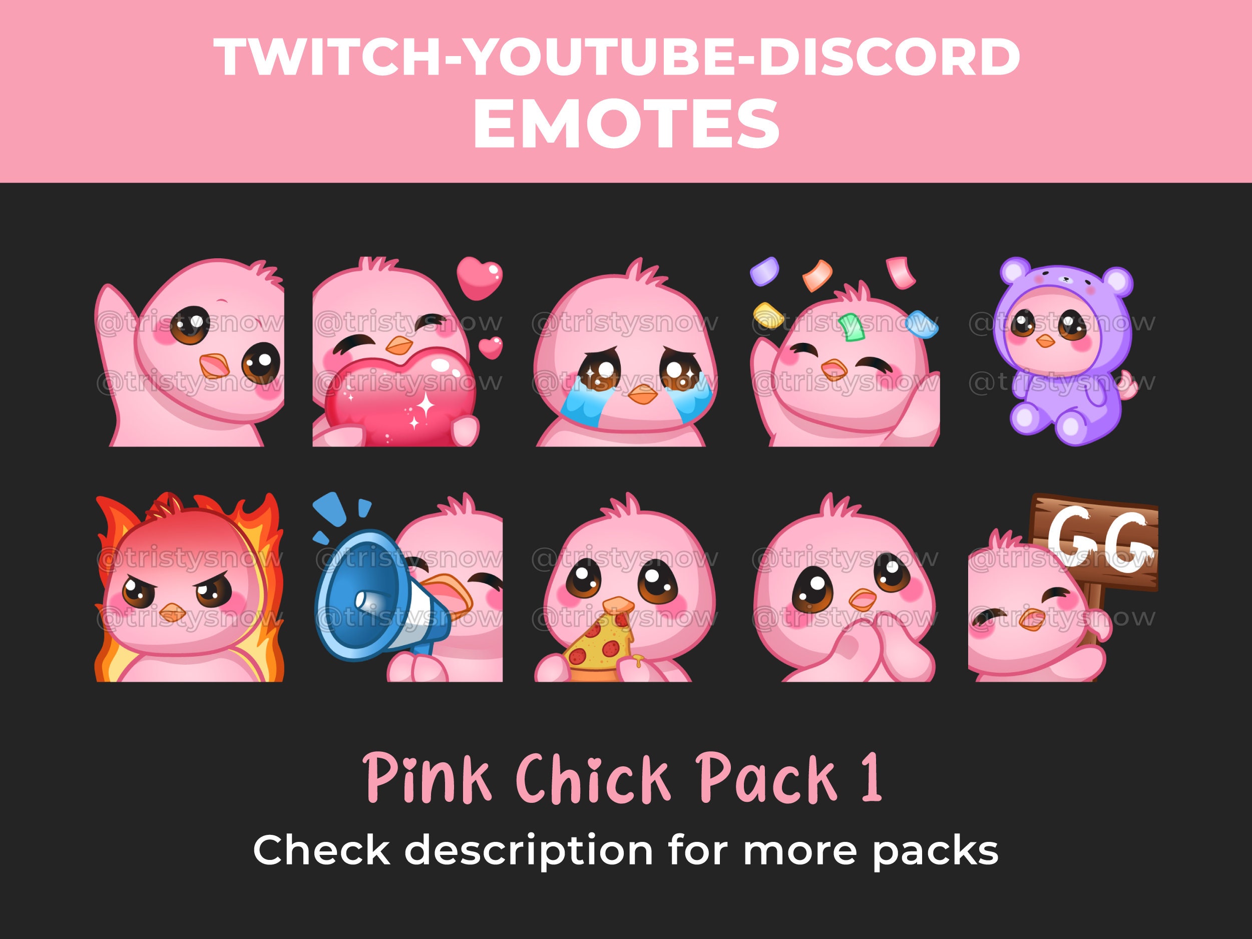 10 Cute Pink Chick Emotes pack 1 for Twitch Youtube - Etsy