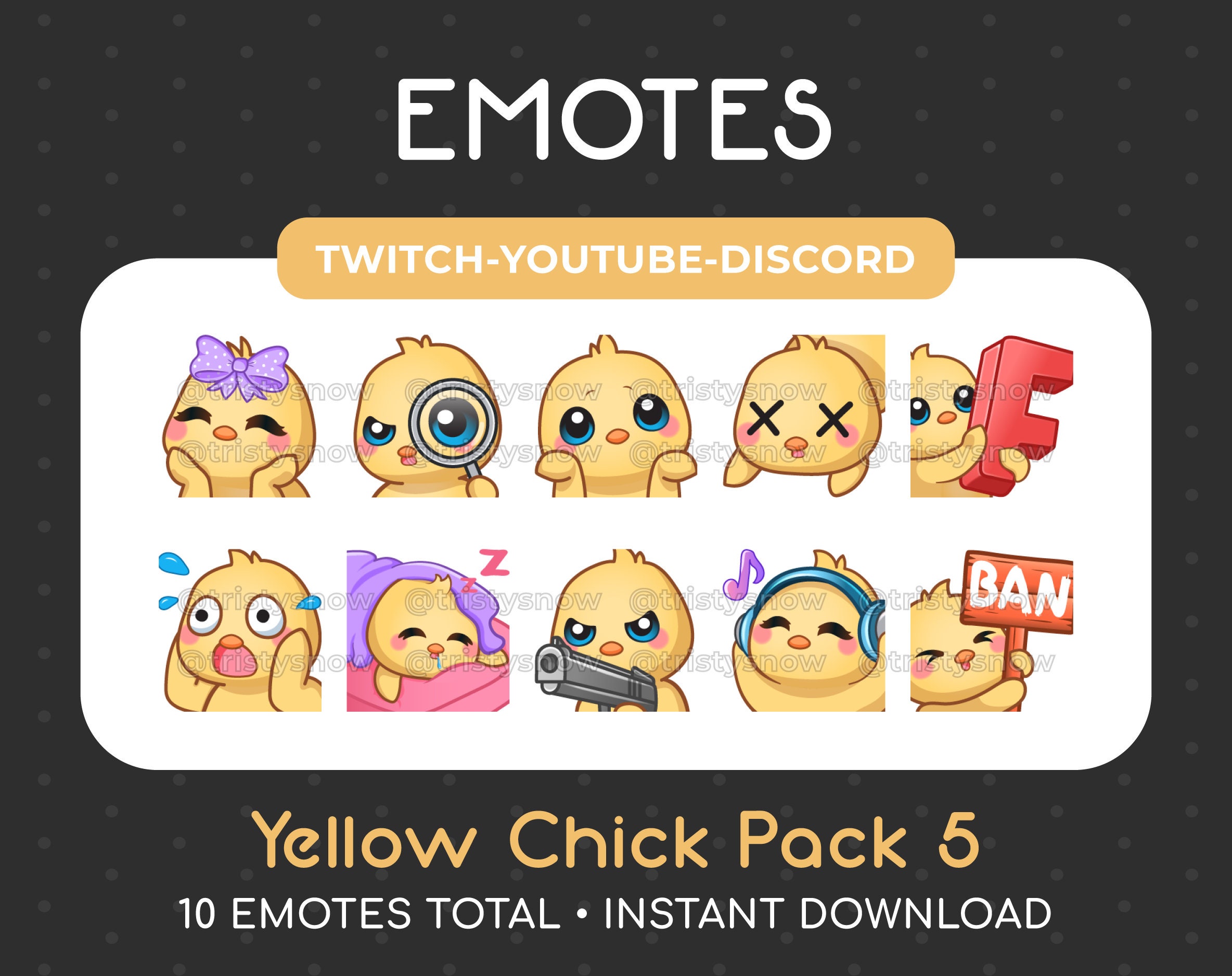 10 Cute Yellow Chick Emotes (pack 5) for Twitch, Youtube, Discord ...